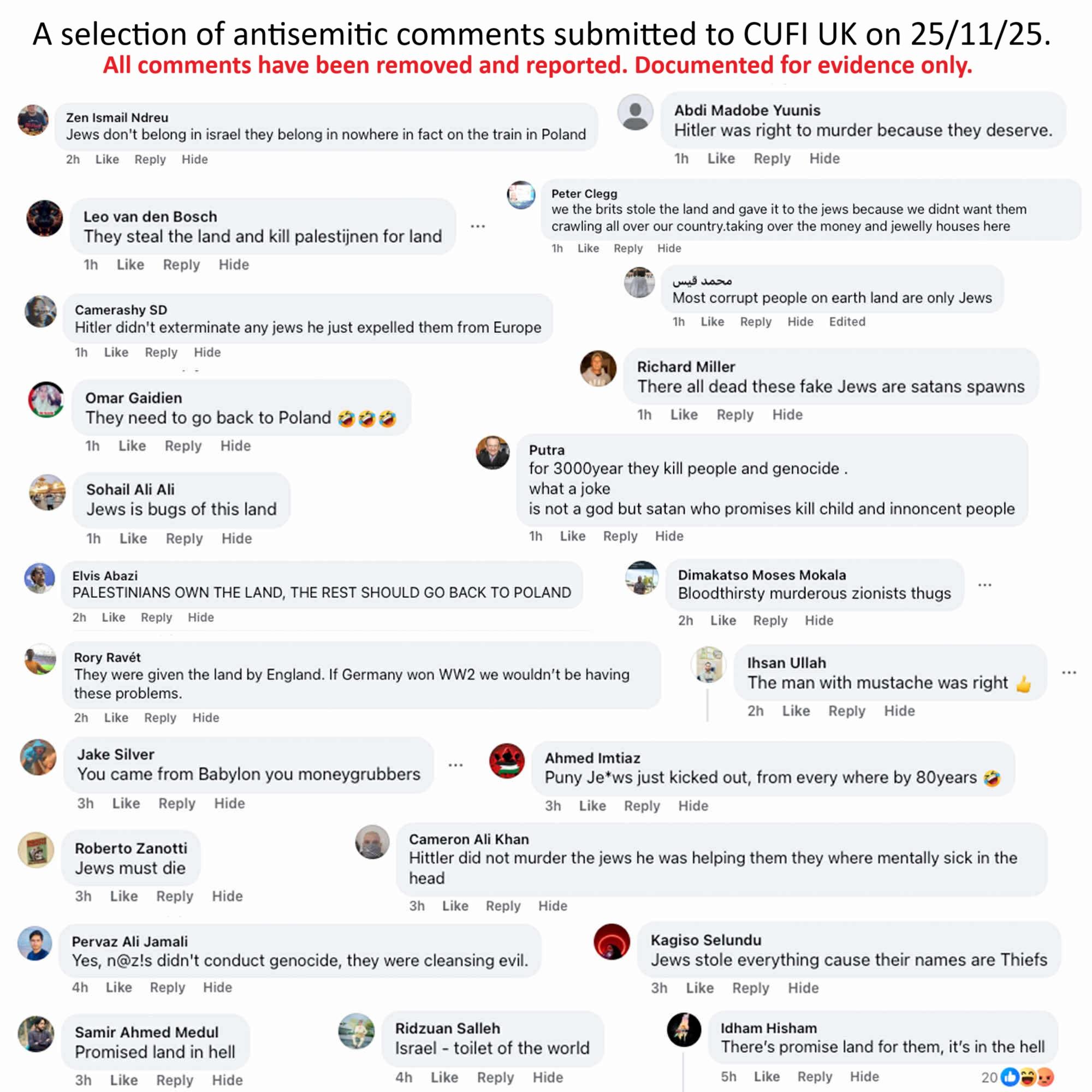 CUFI UK hit by hundreds of antisemitic messages in single week
